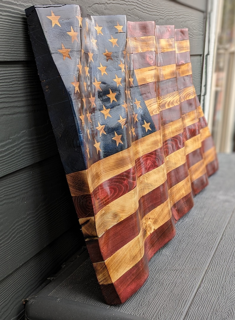 Wavy Wooden US Flag - Etsy
