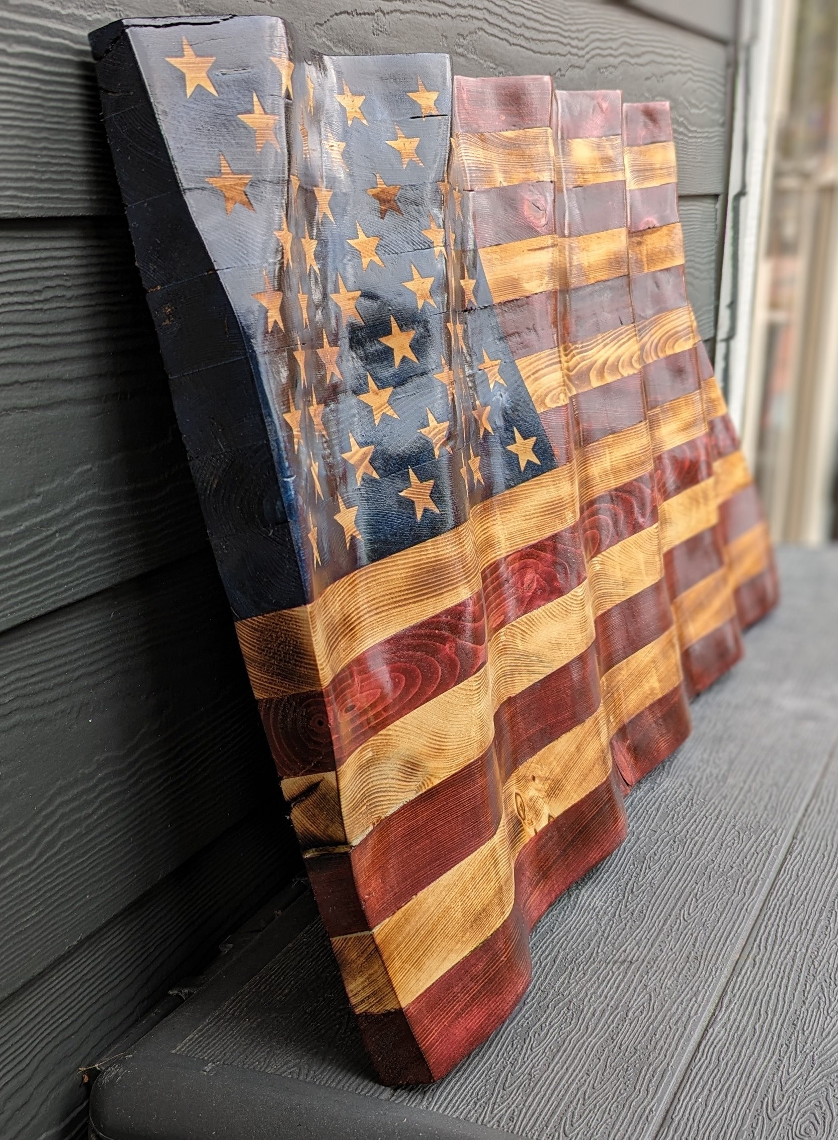 Wavy Wooden US Flag - Etsy