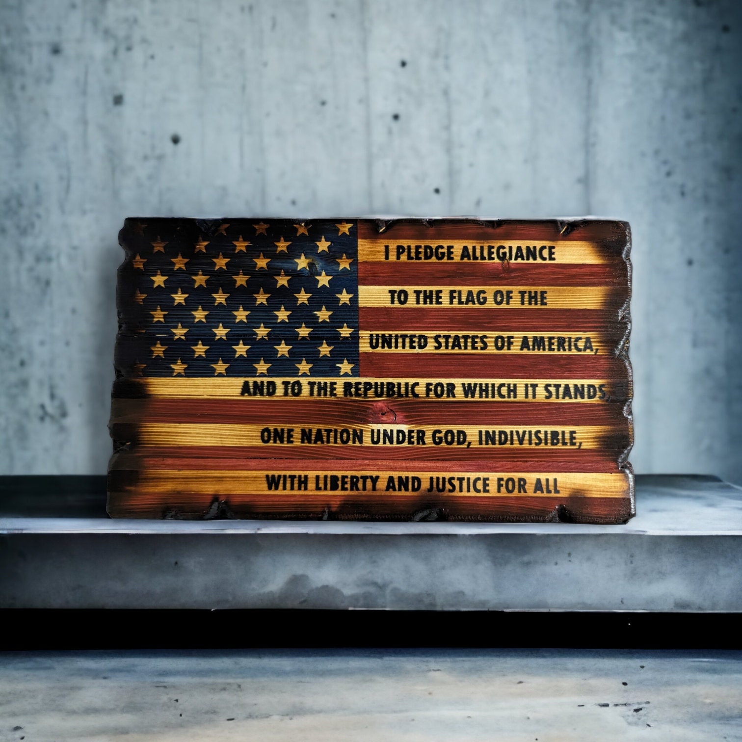 Small US Wooden Flag With Pledge of Allegiance (stand Included) - Etsy