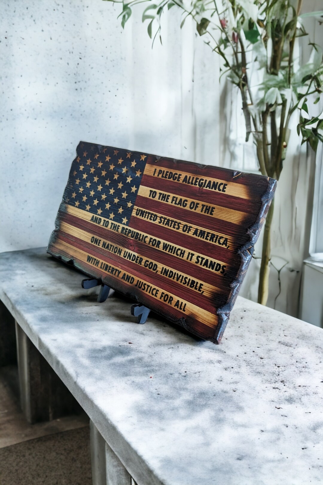 Small US Wooden Flag With Pledge of Allegiance (stand Included) - Etsy