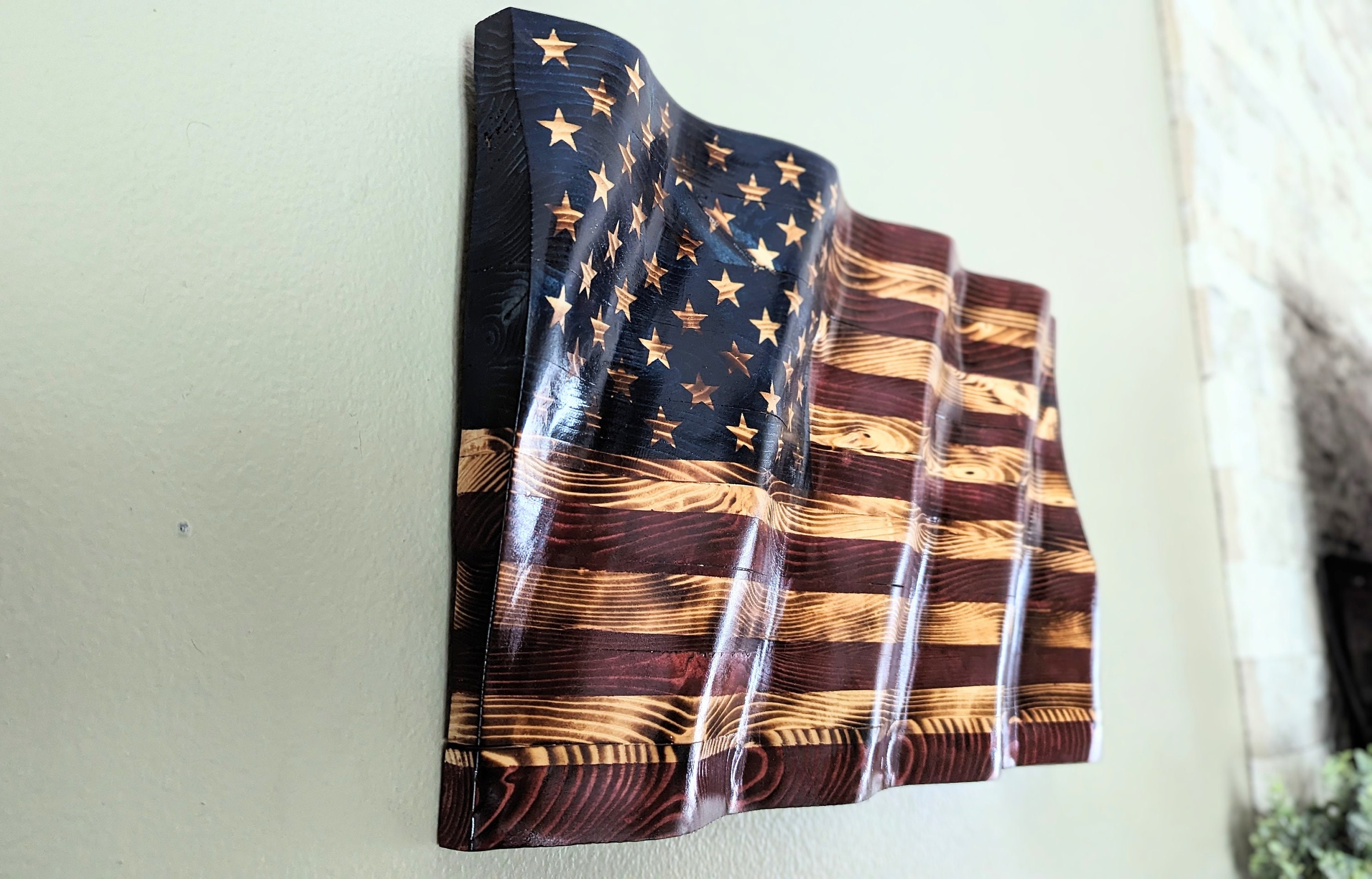 Wooden Wavy US Flag - Etsy