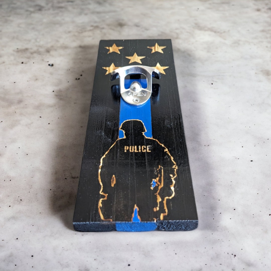 Police Support Wood Bottle Opener With Magnetic Cap Catcher! - Etsy