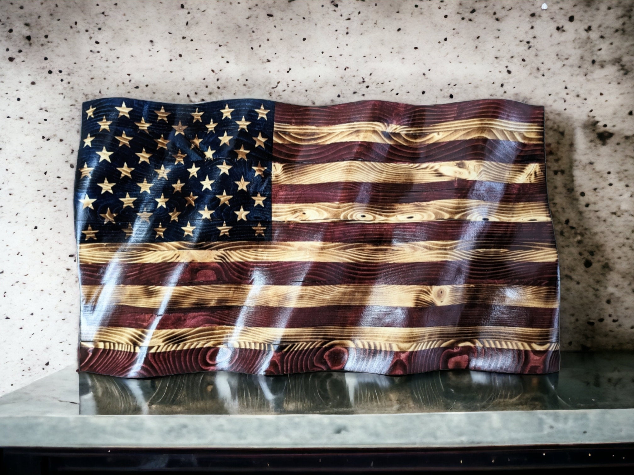 Wavy Wooden US Flag - Etsy
