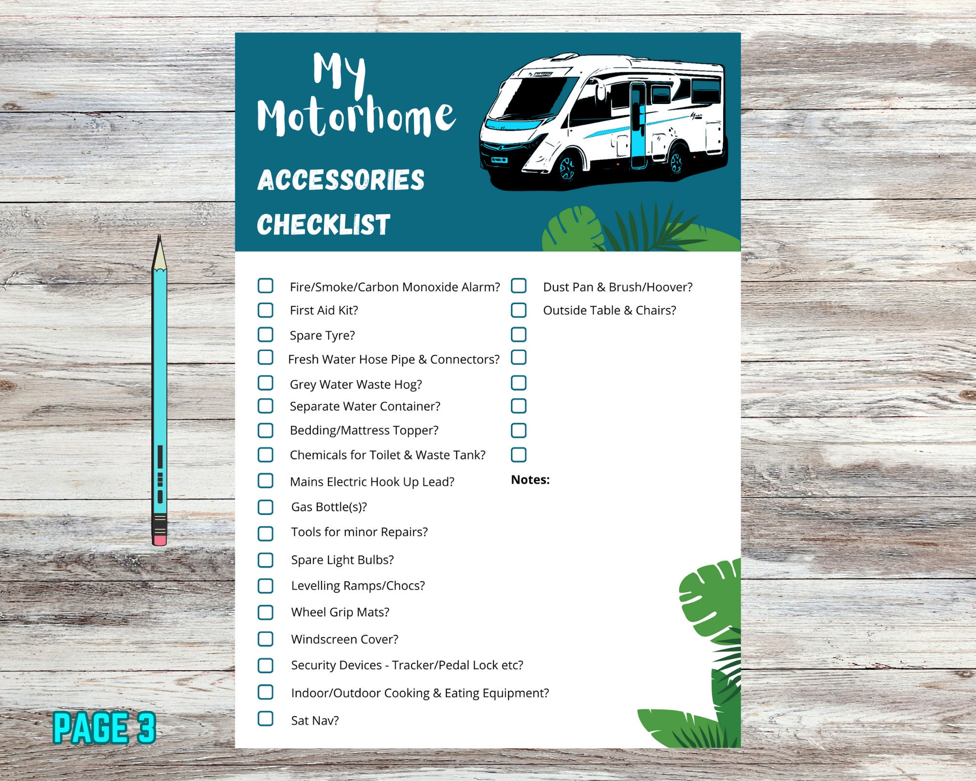 Motorhome Essential Checklists Bundle Pre-departure Accessories Trip ...