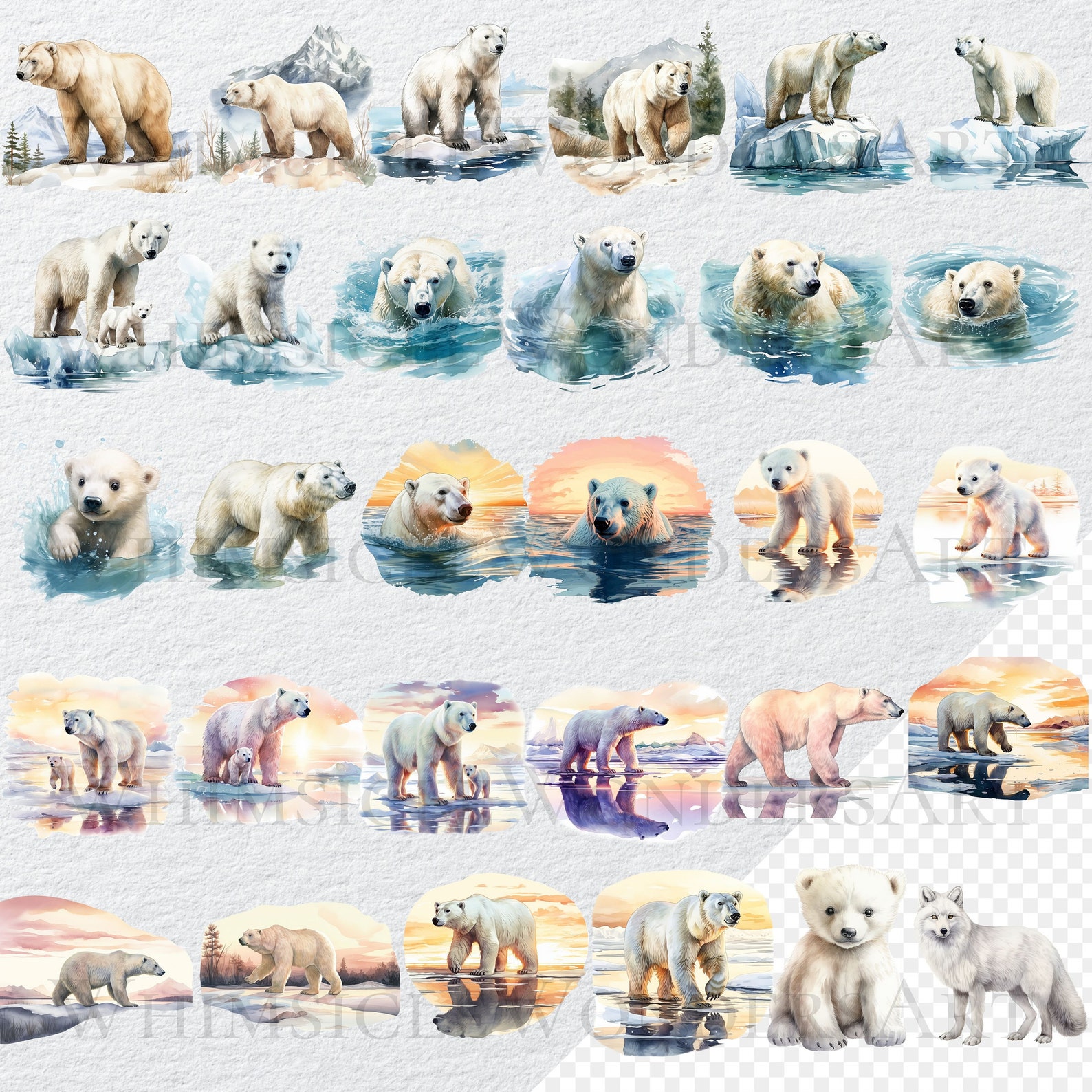 Watercolor Arctic Animals Clipart Bundle High Quality PNG Digital ...