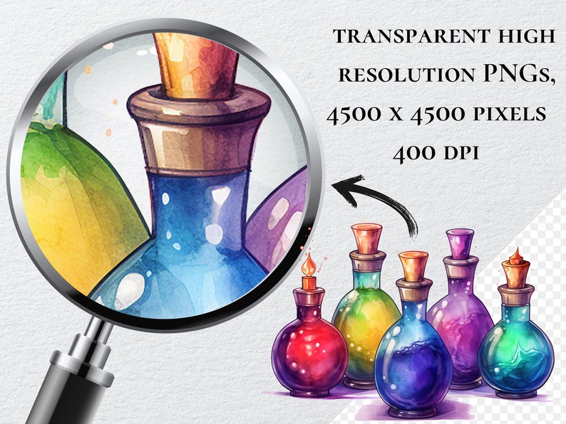 Watercolor Wizard Potions Clipart Bundle High Quality PNG Digital ...