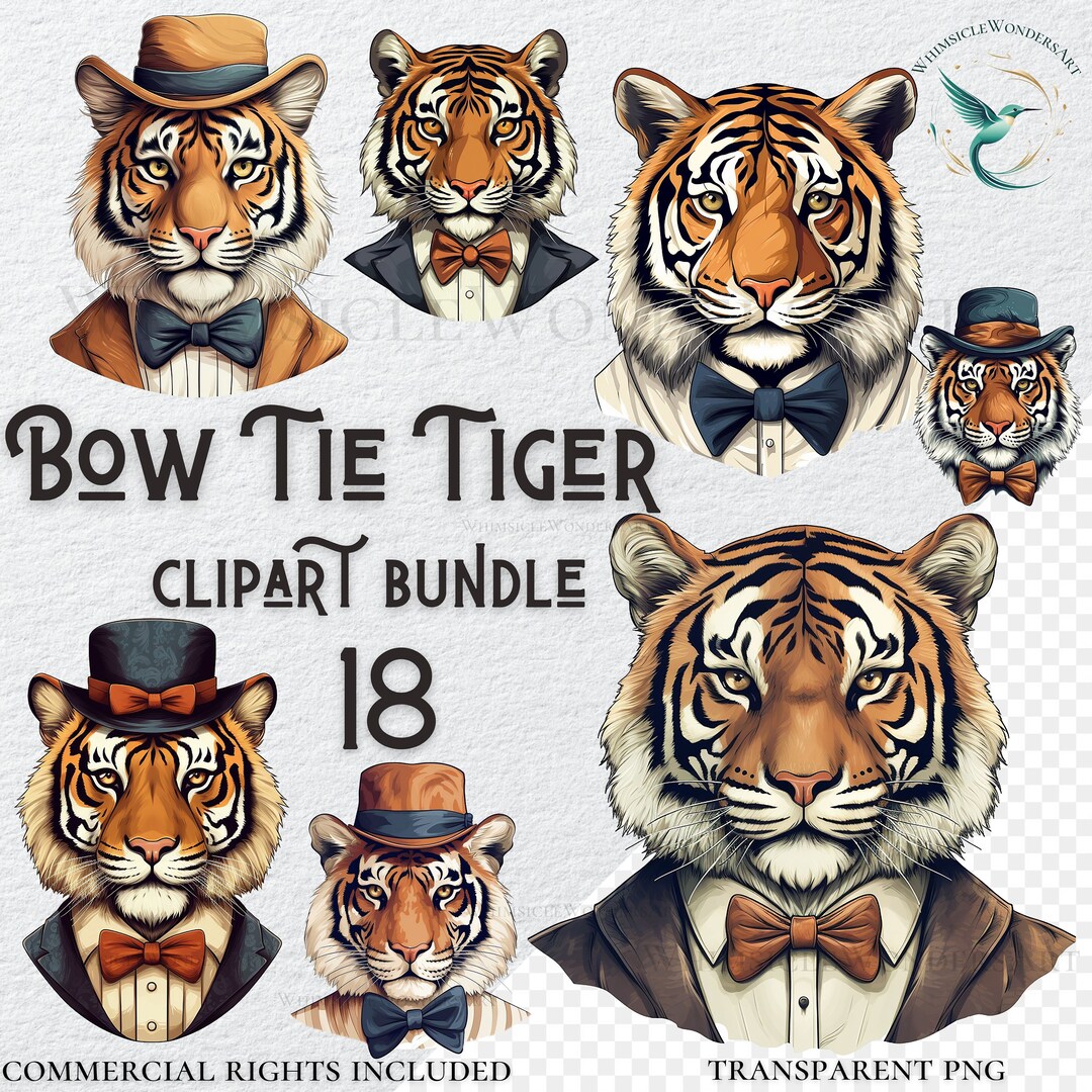 Tiger Clipart Bundle: Cute Bow Tie PNG Images (digital Download) - Etsy