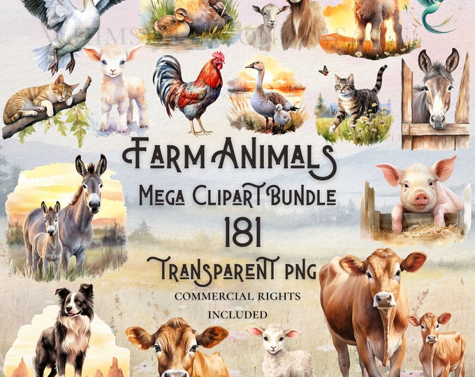 Watercolor Farm Animals Clipart, Farm Png, Watercolor Digital Clipart ...