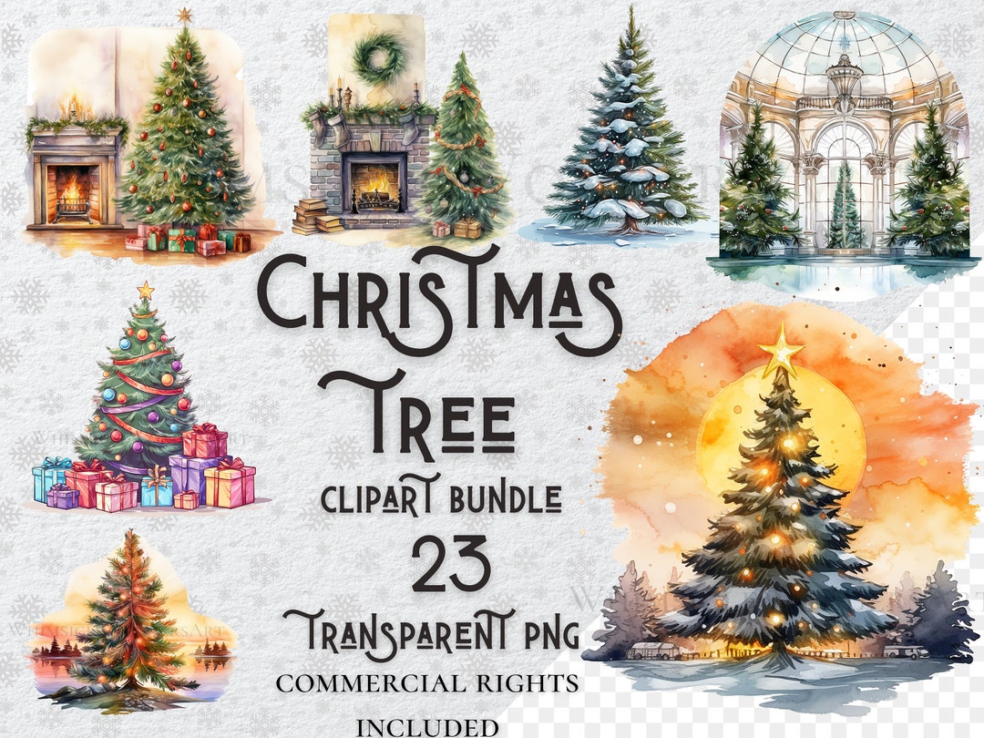 Watercolor Christmas Tree Clipart Bundle High Quality PNG - Etsy