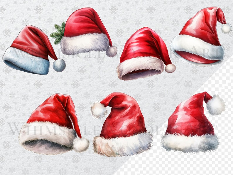 Watercolor Santa Hat Clipart Bundle High Quality PNG Digital Download ...