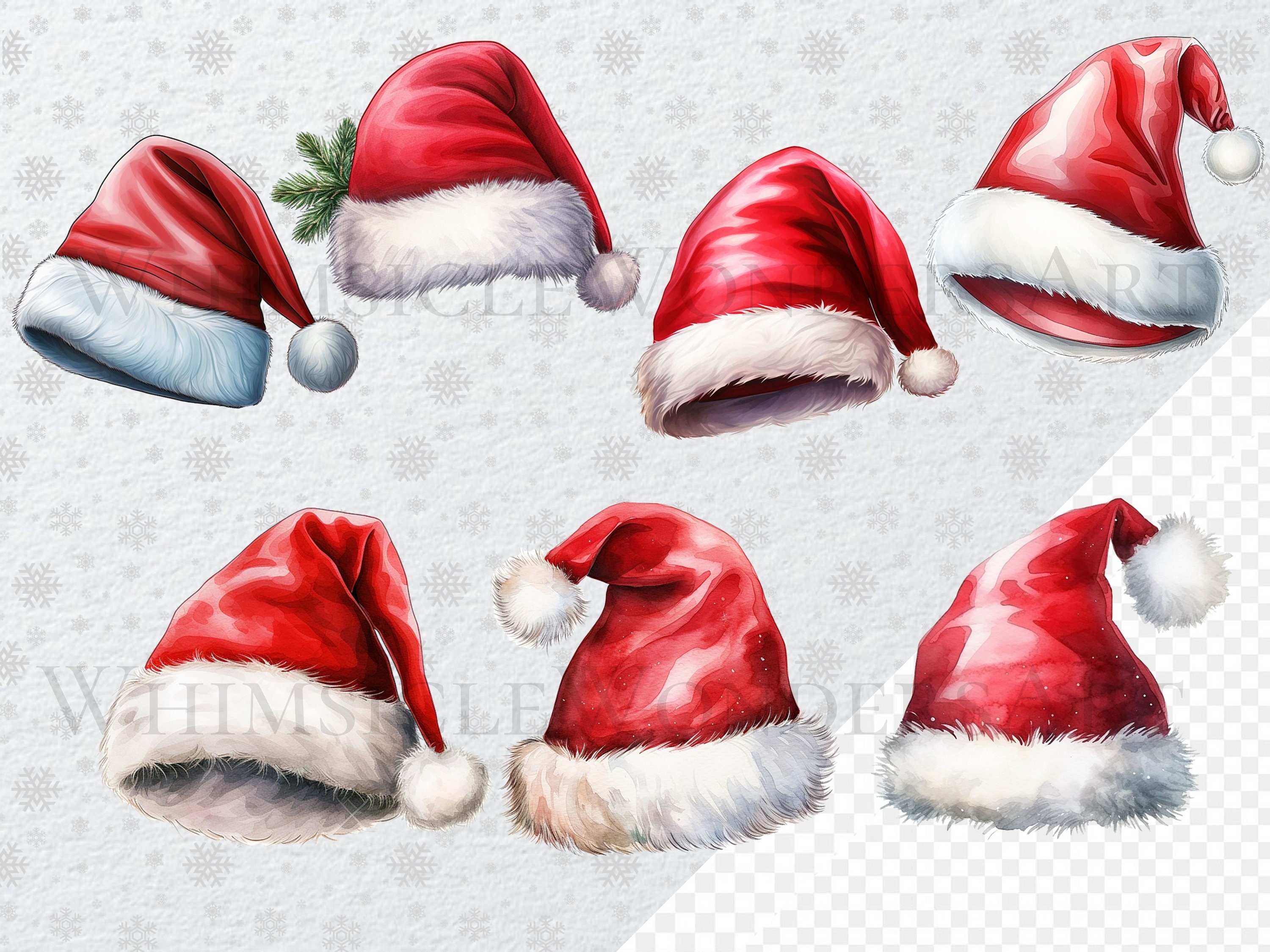 Watercolor Santa Hat Clipart Bundle High Quality PNG Digital Download ...