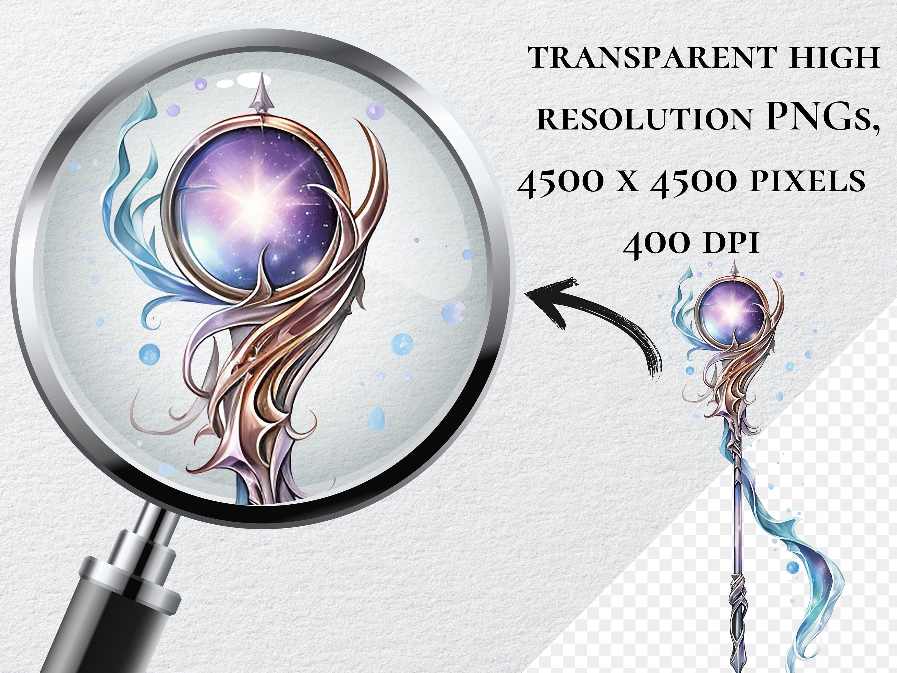 Watercolor Wizard Wand Clipart Bundle High Quality PNG Digital Download ...