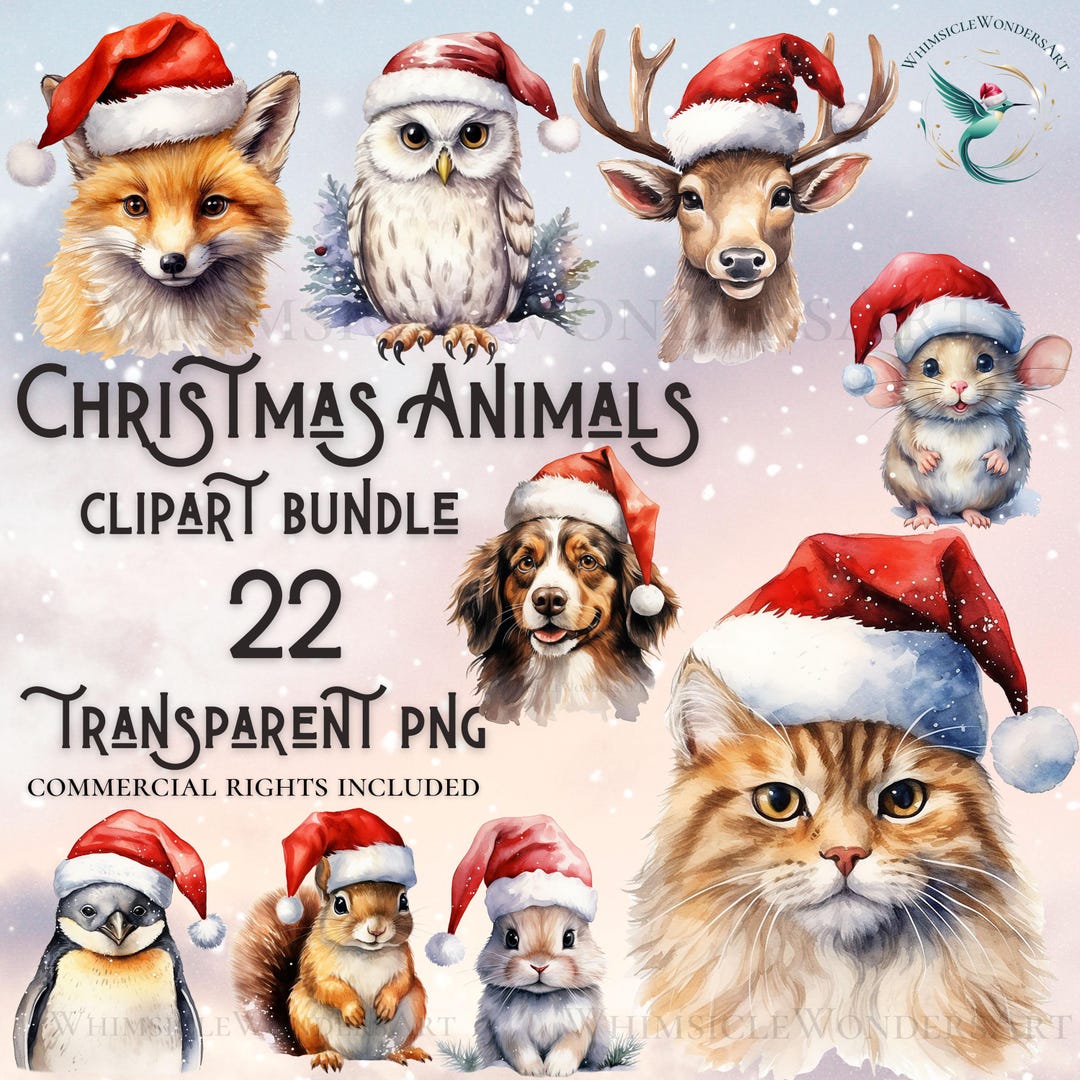 Watercolor Cristmas Animals Clipart Bundle High Quality PNG Digital ...