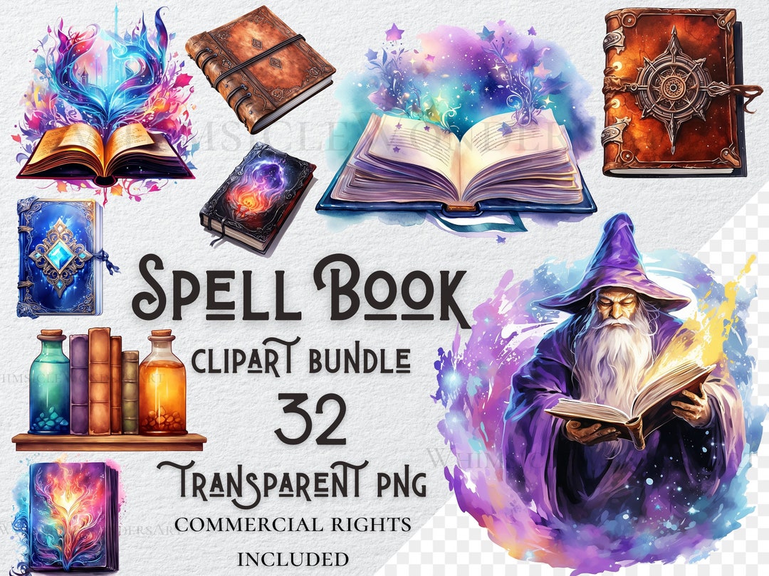 Watercolor Spell Book Clipart Bundle High Quality PNG Digital - Etsy