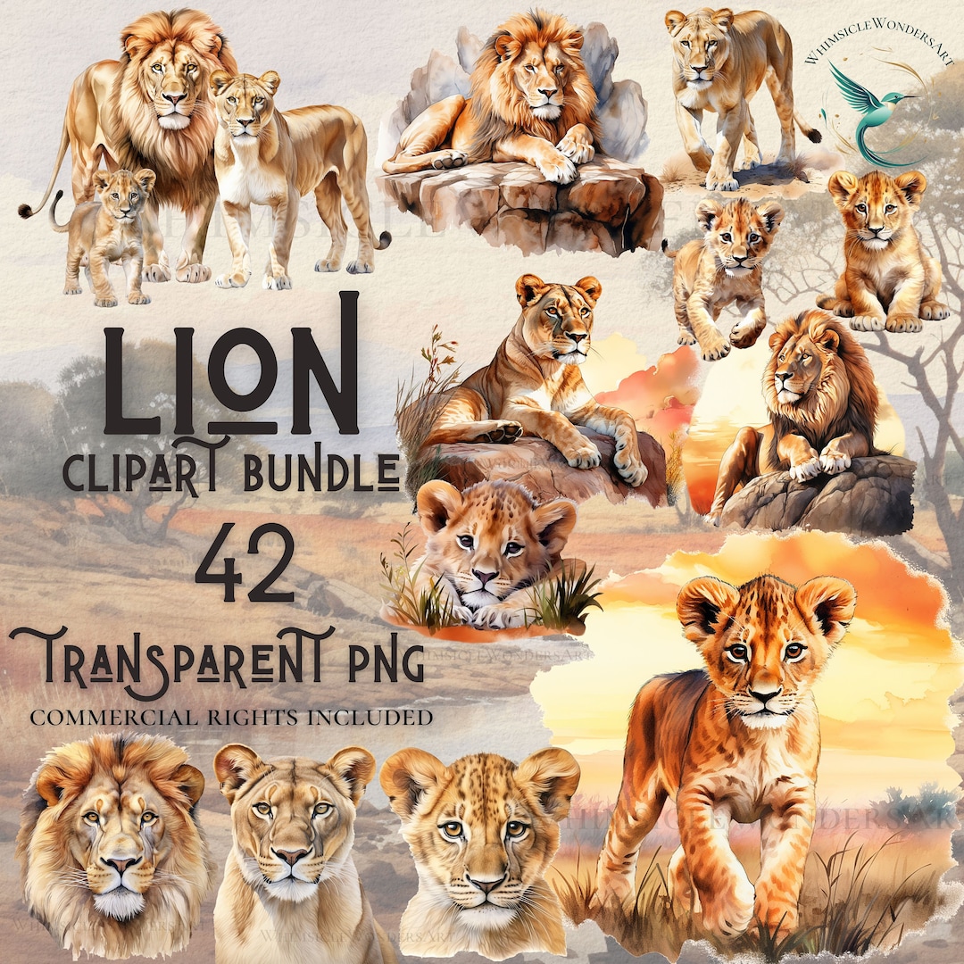 Watercolor Lion Clipart Bundle: 42 PNG Images (digital Download) - Etsy