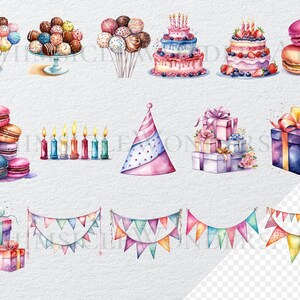 Watercolor Birthday Party Clipart Bundle High Quality PNG Digital ...