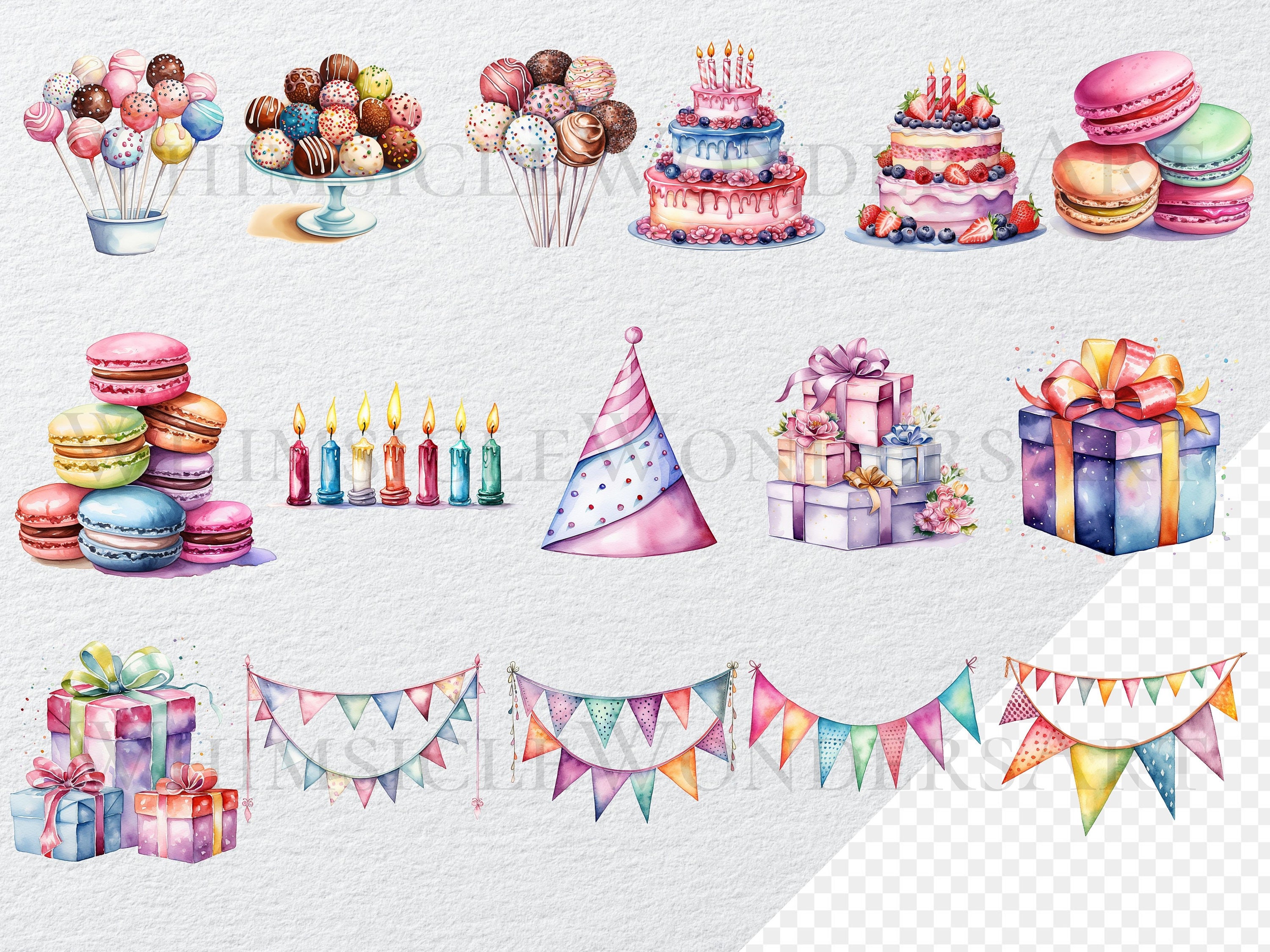 Watercolor Birthday Party Clipart Bundle High Quality PNG Digital ...