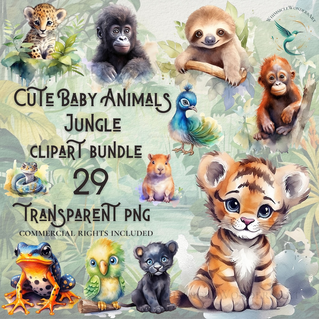 Jungle Animals Clipart Bundle, Watercolor PNG Images (commercial Use ...