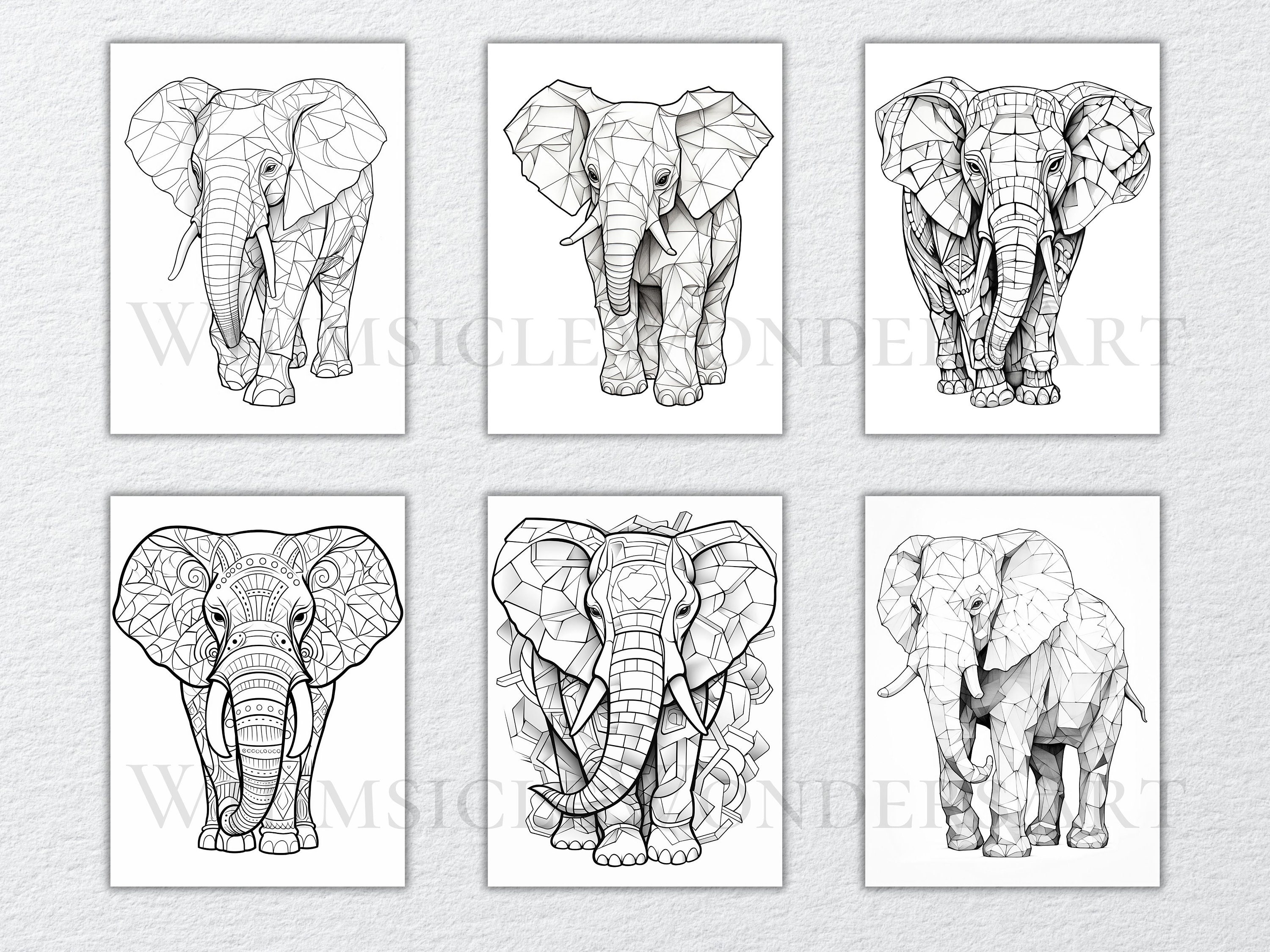 Cubist Elephant Coloring Book Adults Kids Instant Download Grayscale ...
