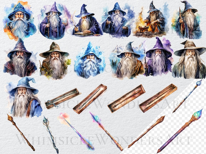 Watercolor Fantasy Wizard Clipart Bundle High Quality PNG Digital ...