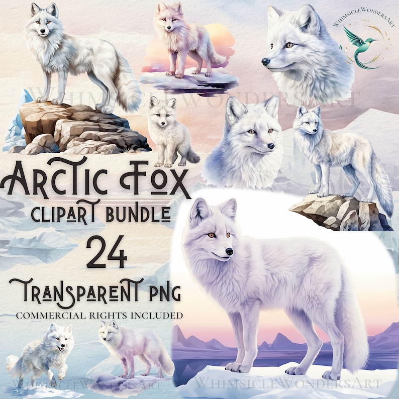 Watercolor Arctic Fox Clipart Bundle High Quality PNG Digital Download ...