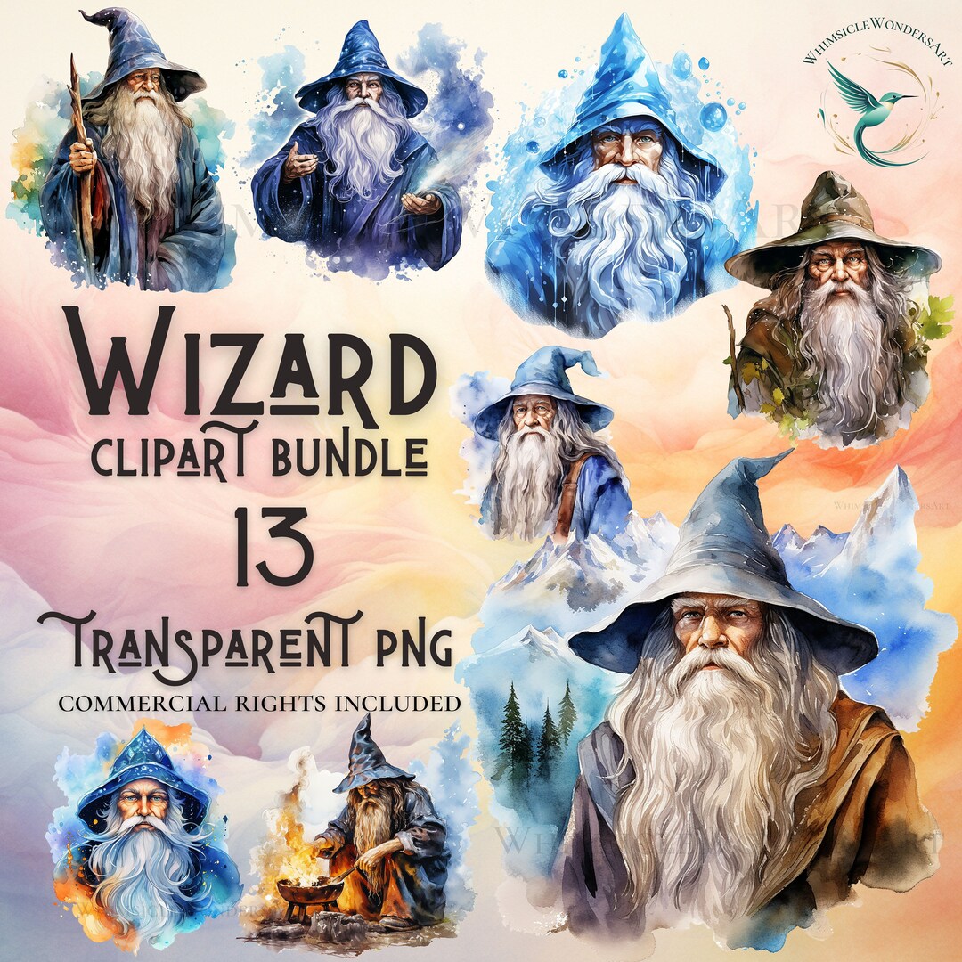Watercolor Wizard Clipart Bundle High Quality PNG Digital Download ...