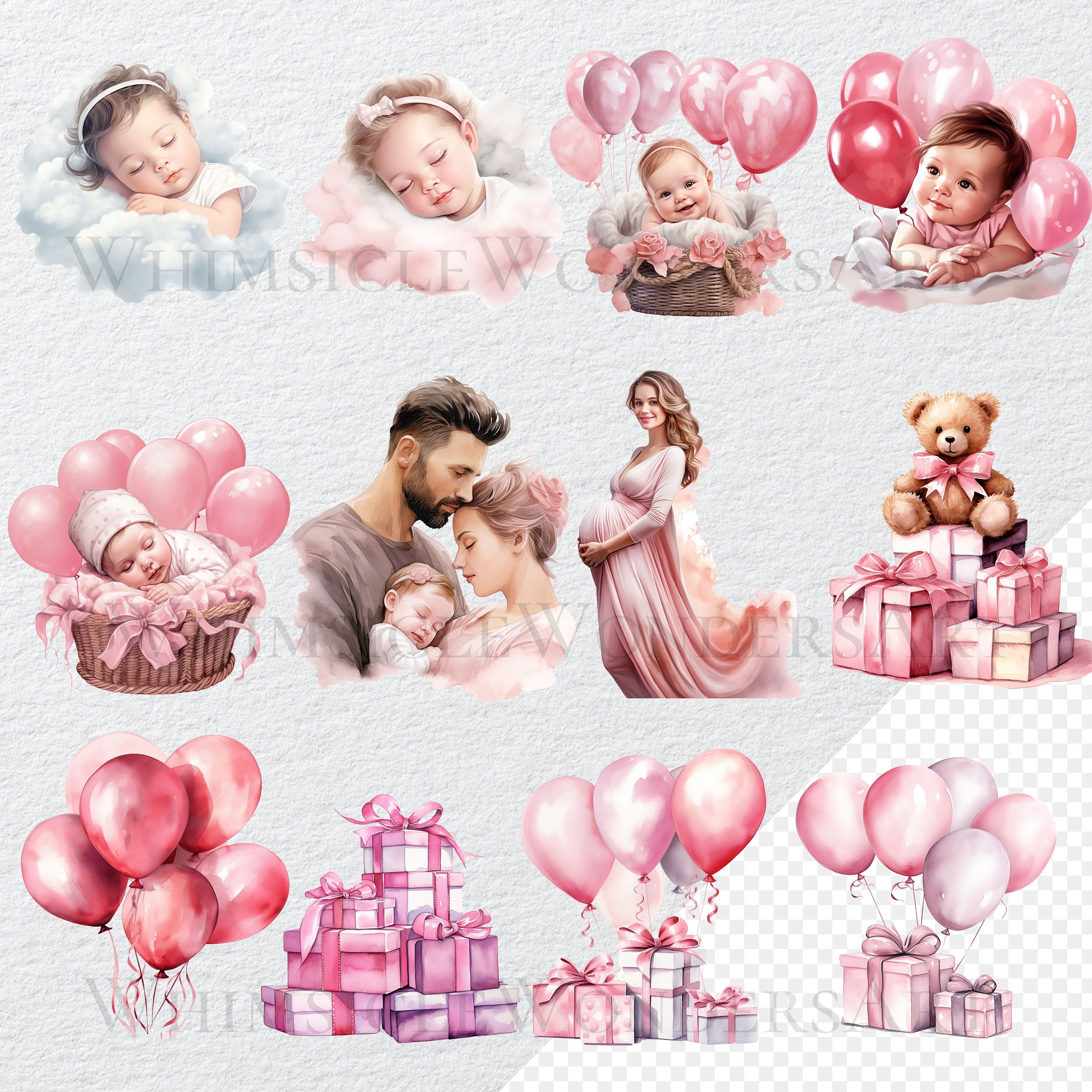 Girl Baby Shower Clipart Bundle, Watercolor PNG (digital Download) - Etsy