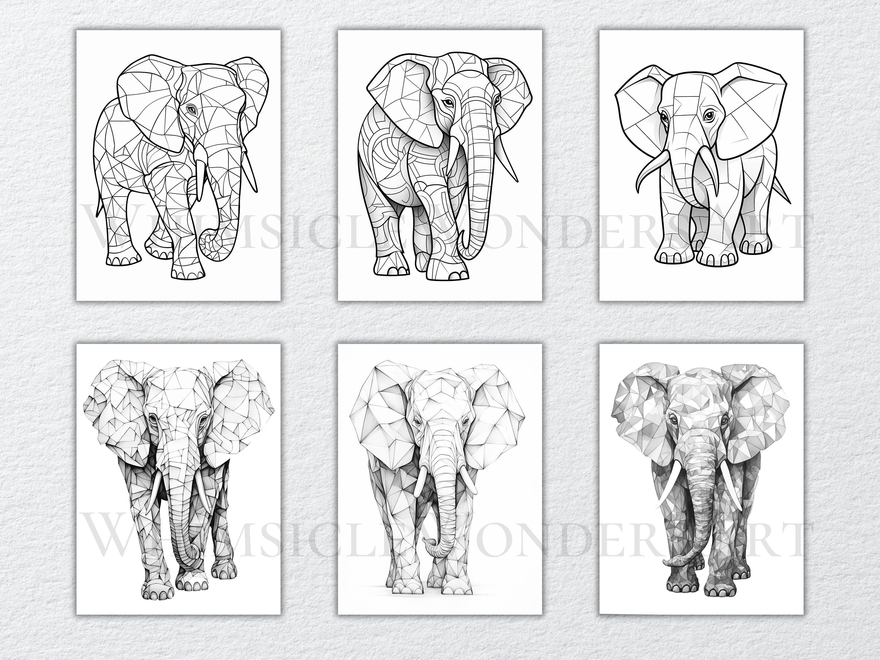 Cubist Elephant Coloring Book Adults Kids Instant Download Grayscale ...