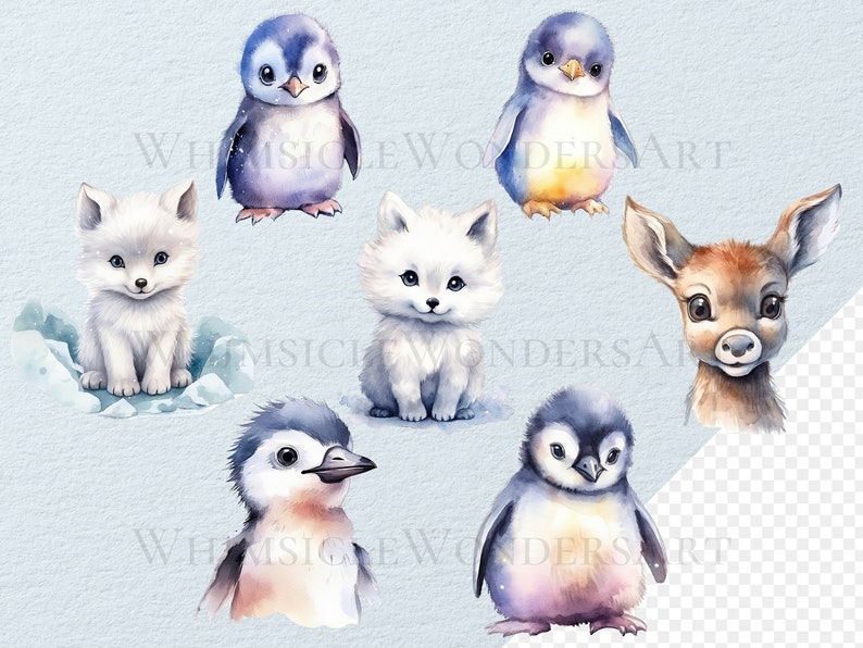 Arctic Animals Clipart Bundle, Watercolor PNG Images (commercial Use ...