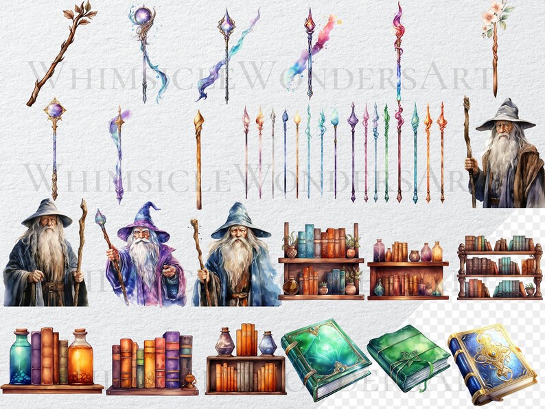 Watercolor Fantasy Wizard Clipart Bundle High Quality PNG Digital ...