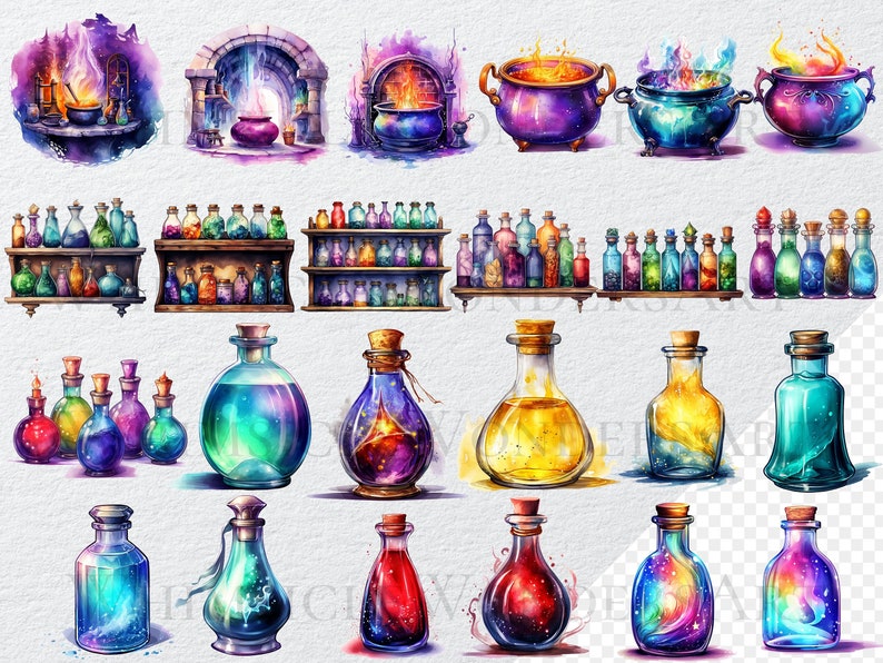 Watercolor Fantasy Wizard Clipart Bundle High Quality PNG Digital ...