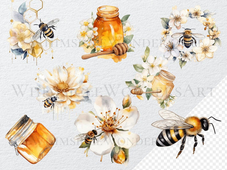 Watercolor Honey Bee Clipart Bundle High Quality PNG Digital Download ...