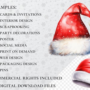 Watercolor Santa Hat Clipart Bundle High Quality PNG Digital Download ...