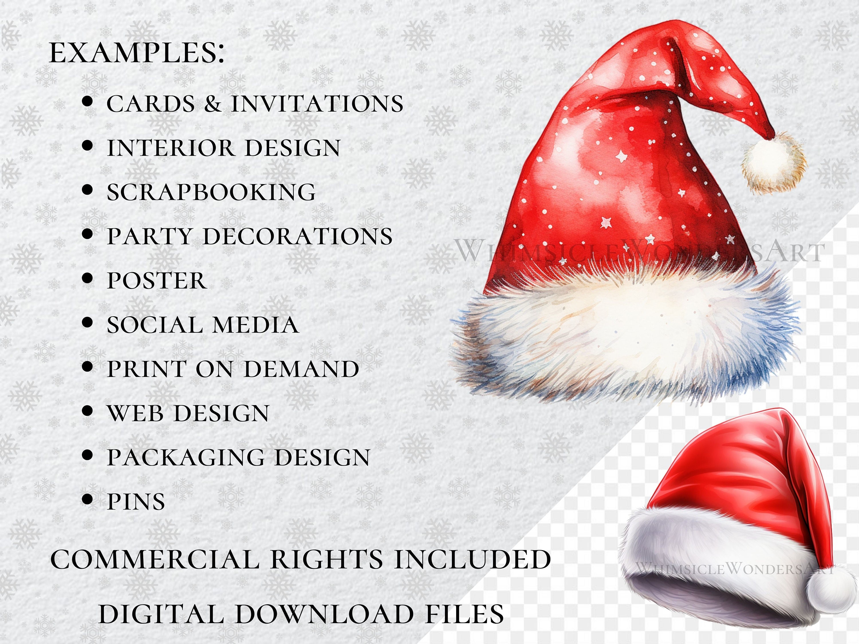 Watercolor Santa Hat Clipart Bundle High Quality PNG Digital Download ...