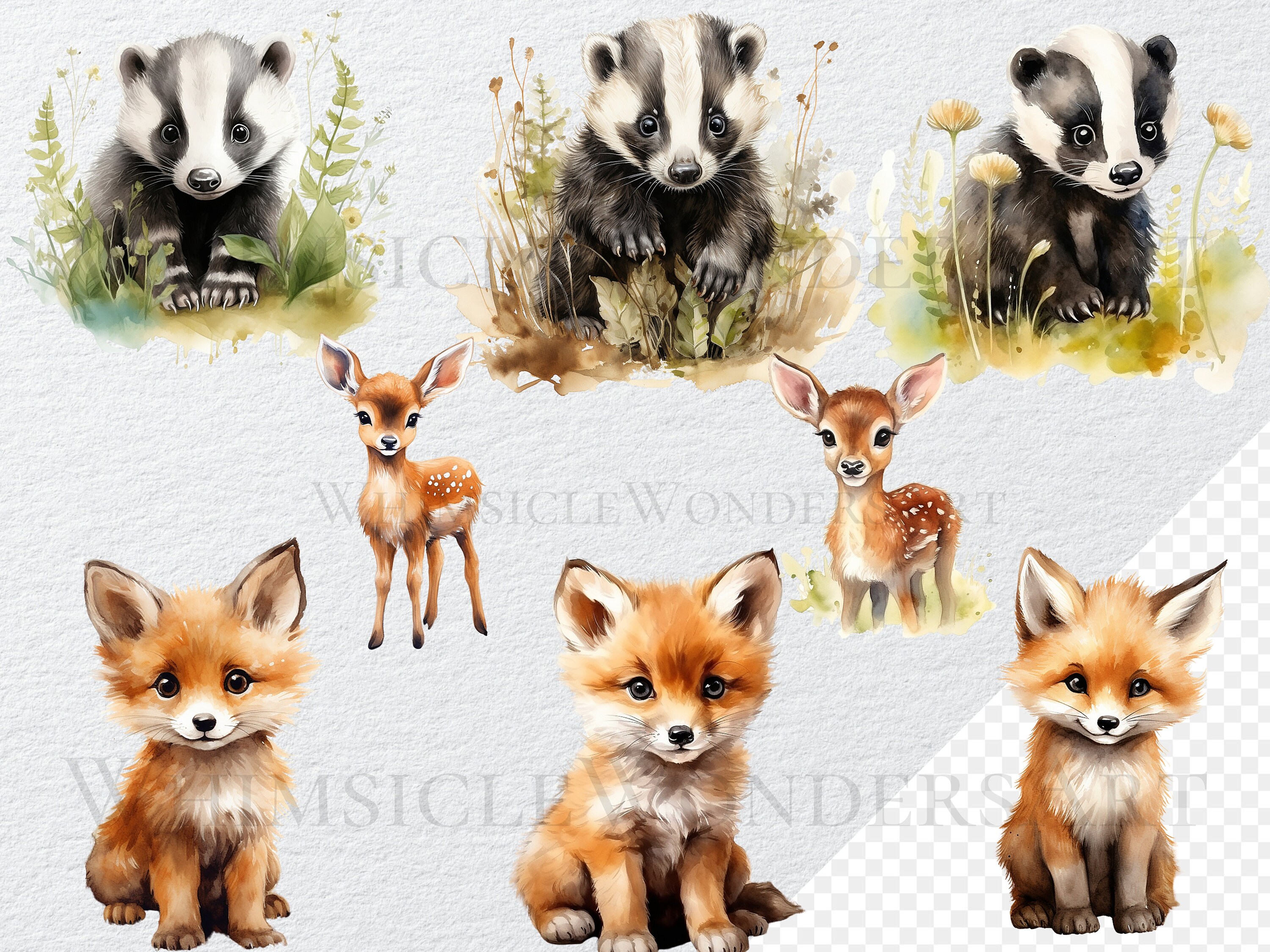 Cute Forest Animal Clipart Bundle, Commercial Use (PNG Digital Download ...