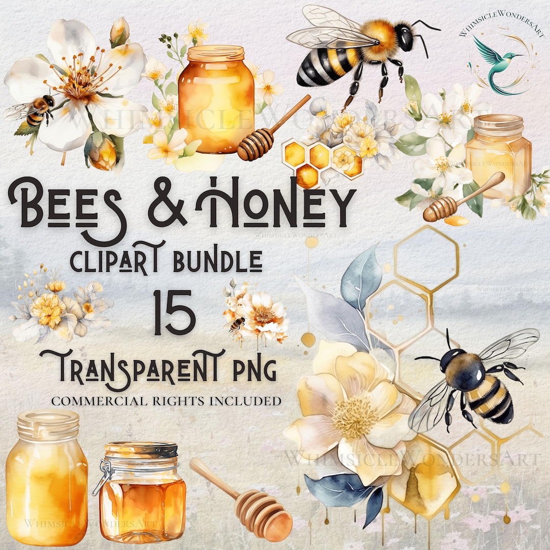 Watercolor Honey Bee Clipart Bundle High Quality PNG Digital Download ...