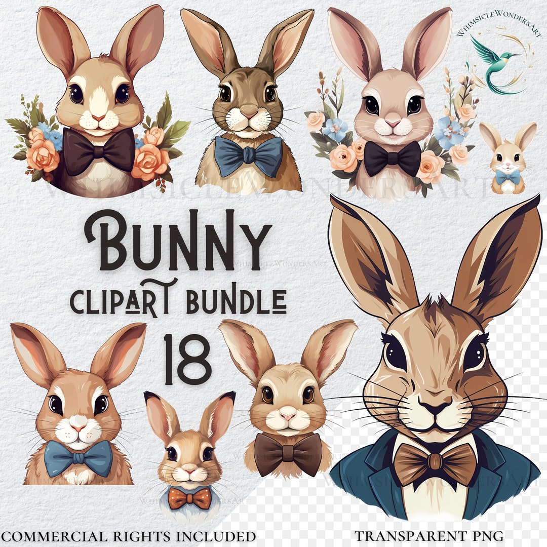 Easter Bunny in Bow Tie Clipart Bundle High Quality PNG Digital ...