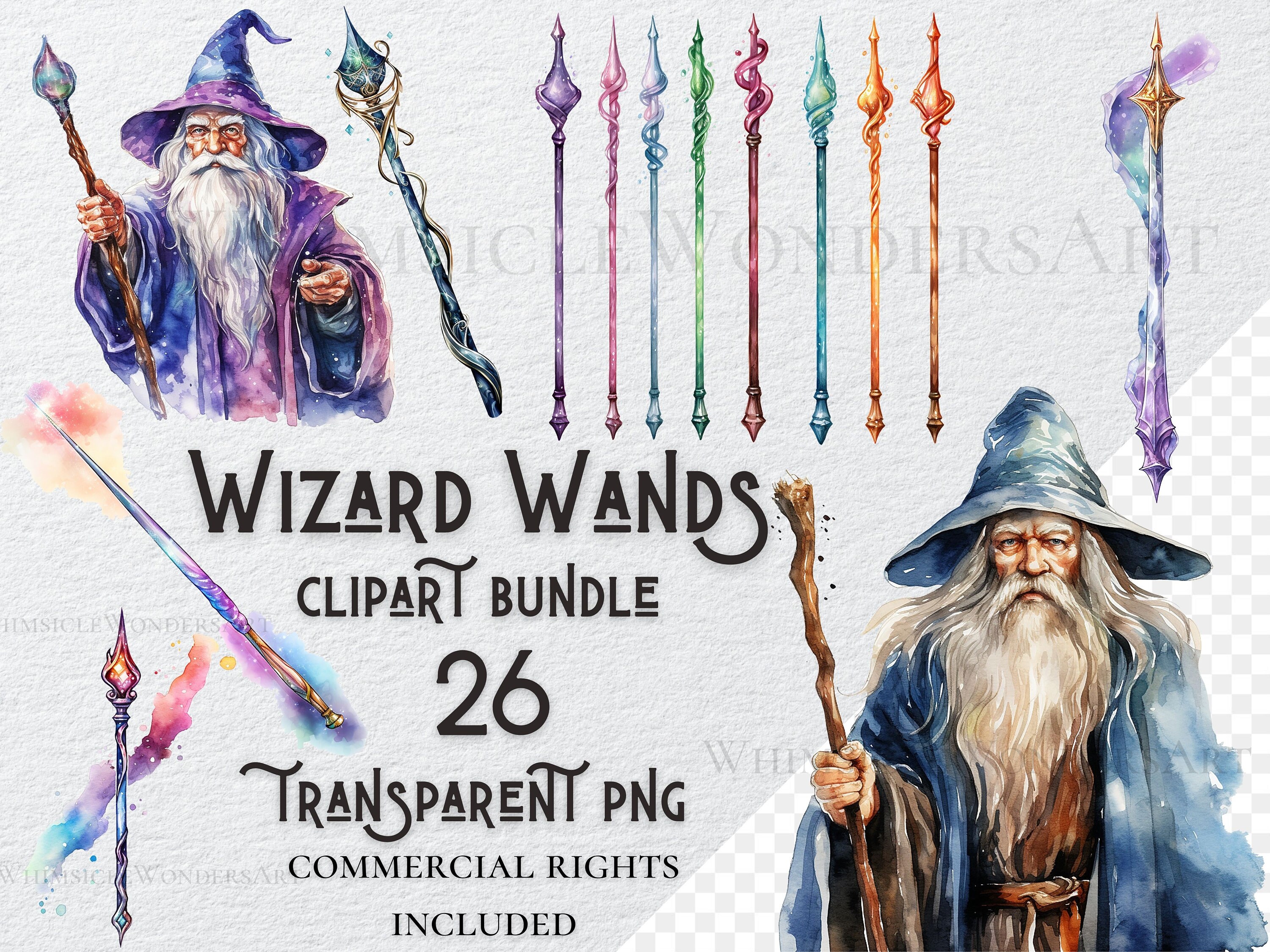 Watercolor Wizard Wand Clipart Bundle High Quality PNG Digital Download ...