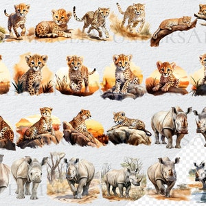 Watercolor Safari Animals Clipart Bundle, 200 Pngs (digital Download ...