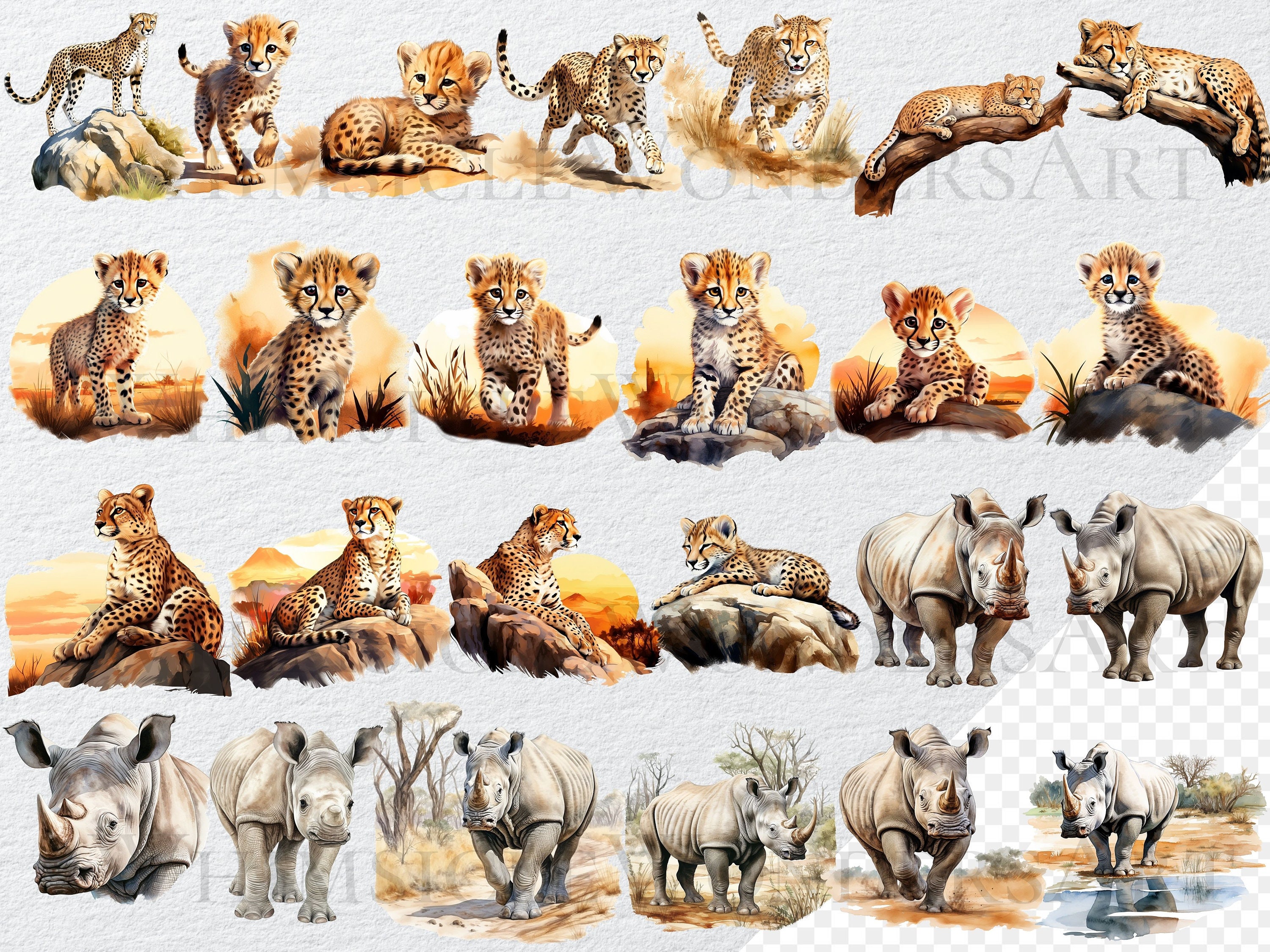 Watercolor Safari Animals Clipart Bundle 200 High Quality PNG Digital ...