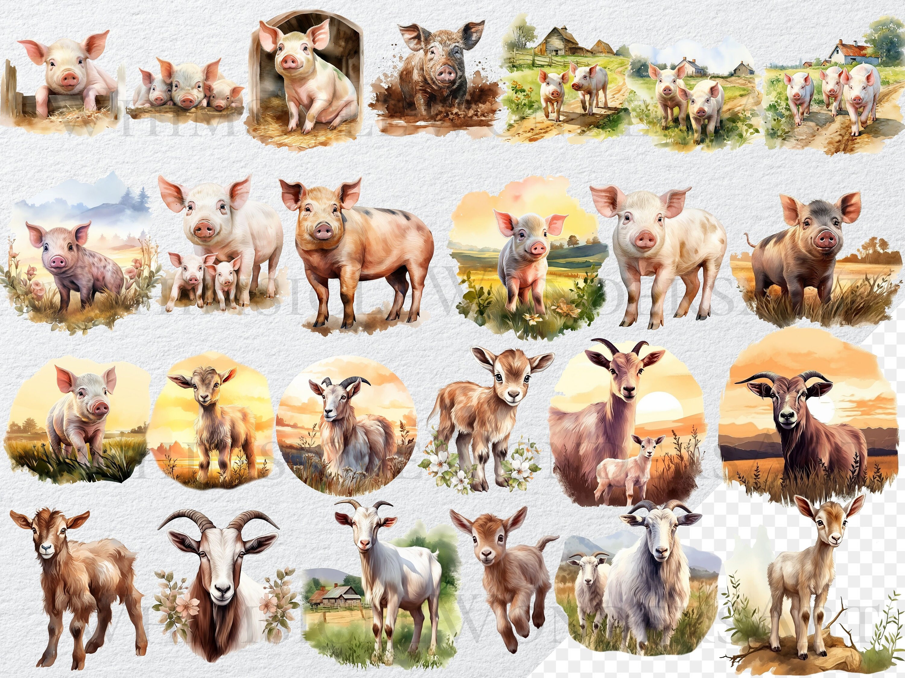 Watercolor Farm Animals Clipart Mega Bundle High Quality PNG - Etsy