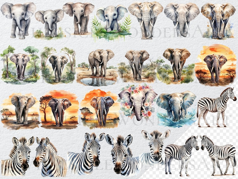 Watercolor Safari Animals Clipart Bundle, 200 Pngs (digital Download ...