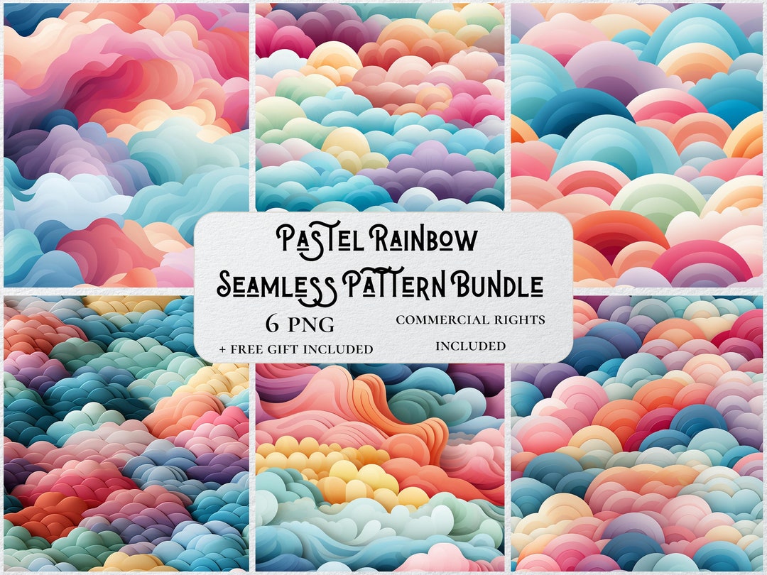 Pastel Rainbow Seamless Pattern Bundle Digital Paper Background Pattern ...