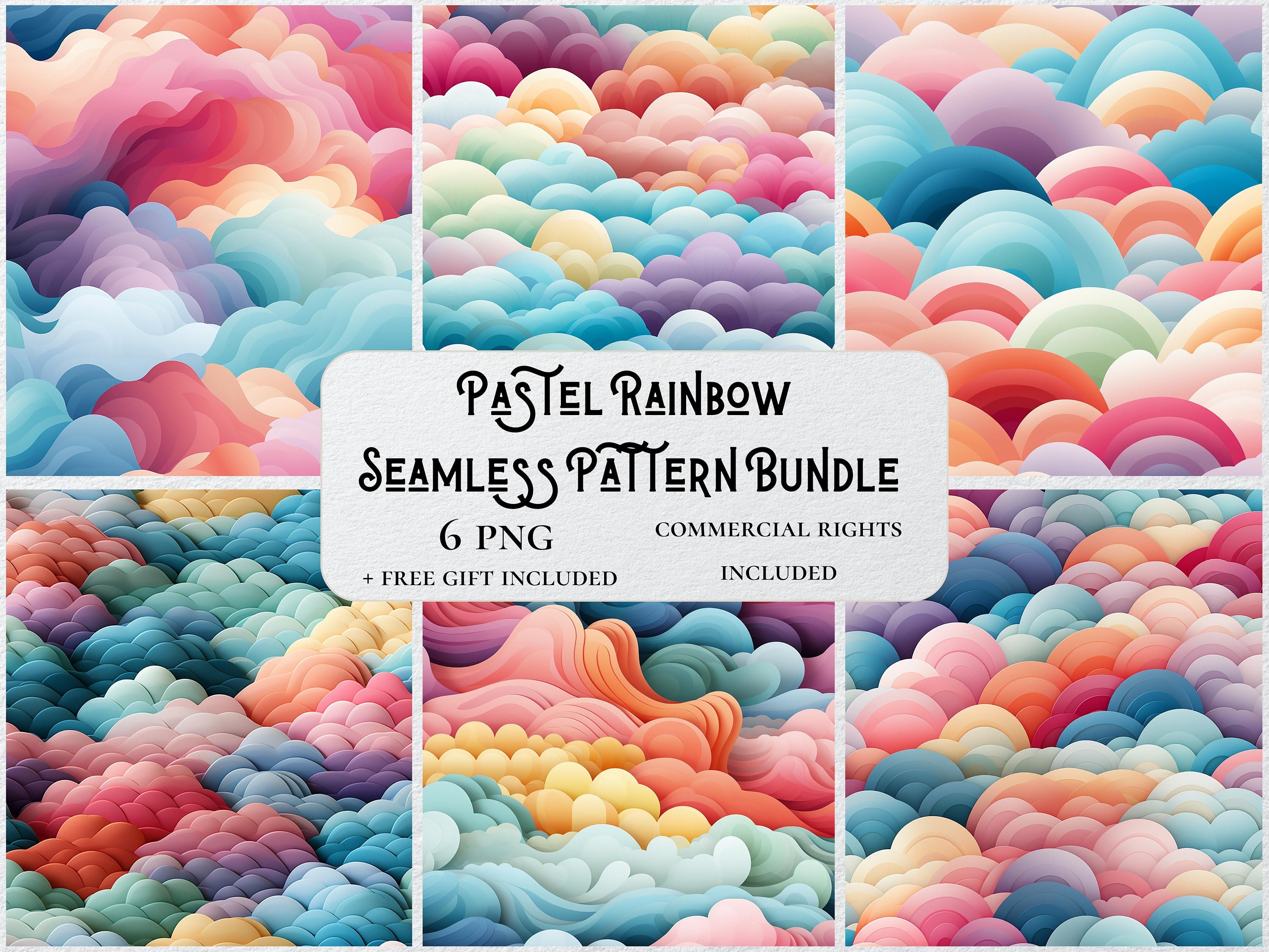 Pastel Rainbow Seamless Pattern Bundle Digital Paper Background Pattern ...