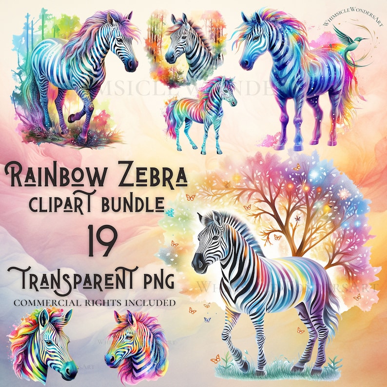 Watercolor Rainbow Zebra Clipart Bundle, PNG Files (digital Download ...