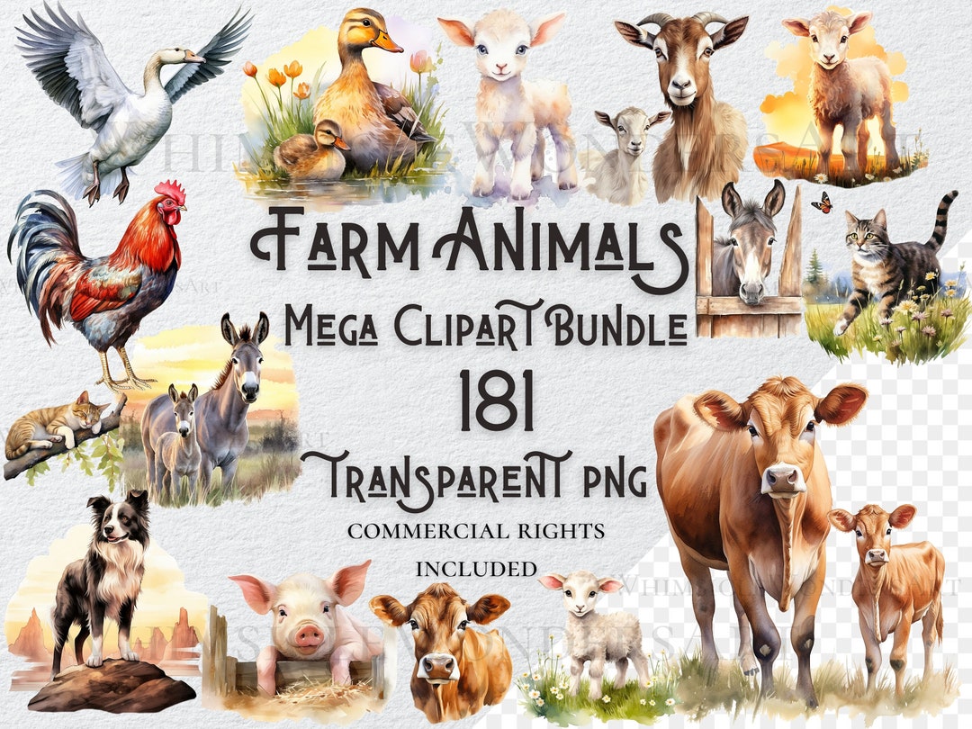 Watercolor Farm Animals Clipart Mega Bundle High Quality PNG Digital ...