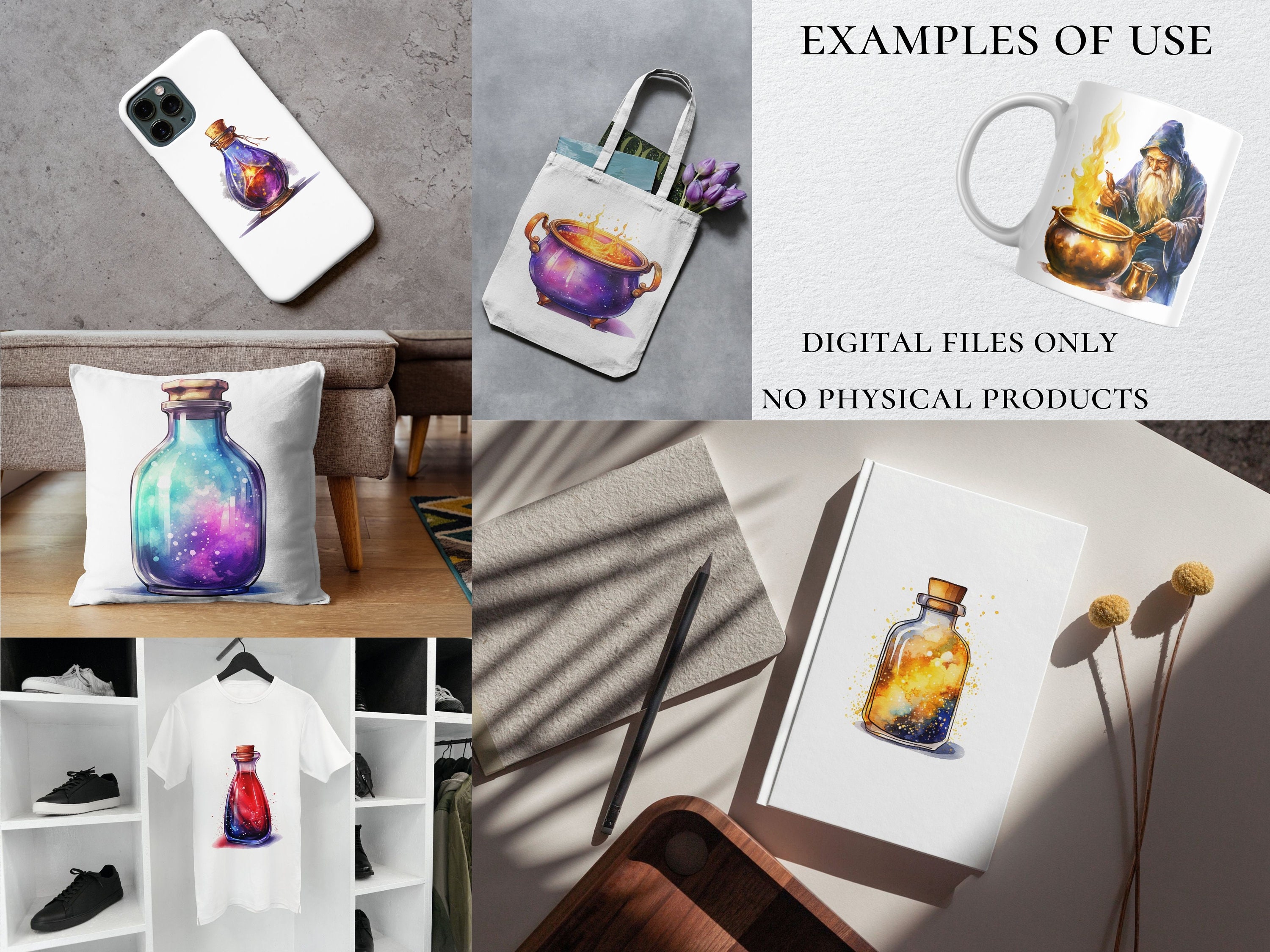 Watercolor Wizard Potions Clipart Bundle, Fantasy PNG Images (digital ...