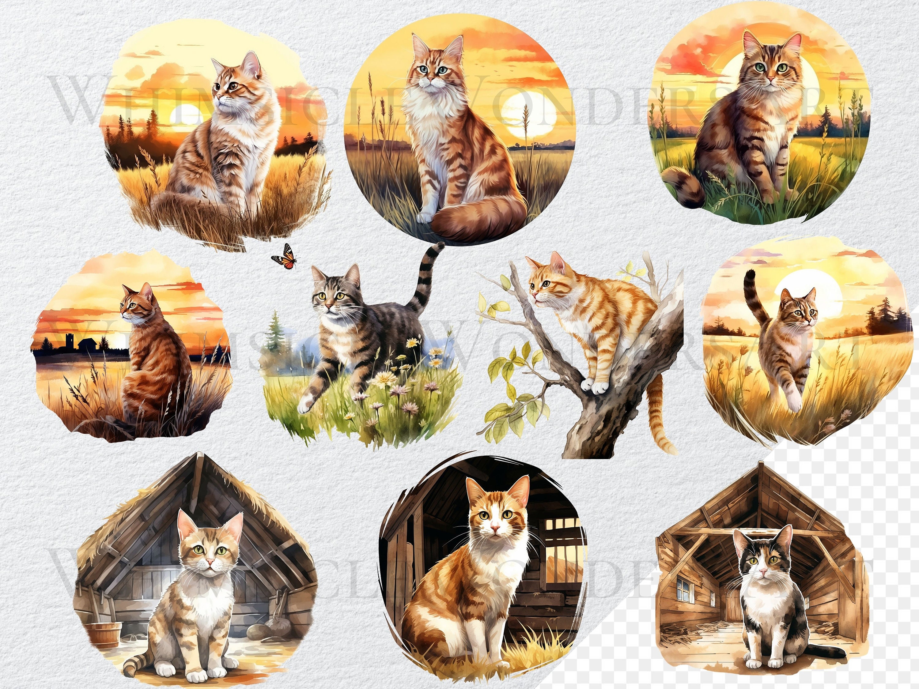 Watercolor Farm Cat Clipart Bundle 20 High Quality PNG Digital - Etsy