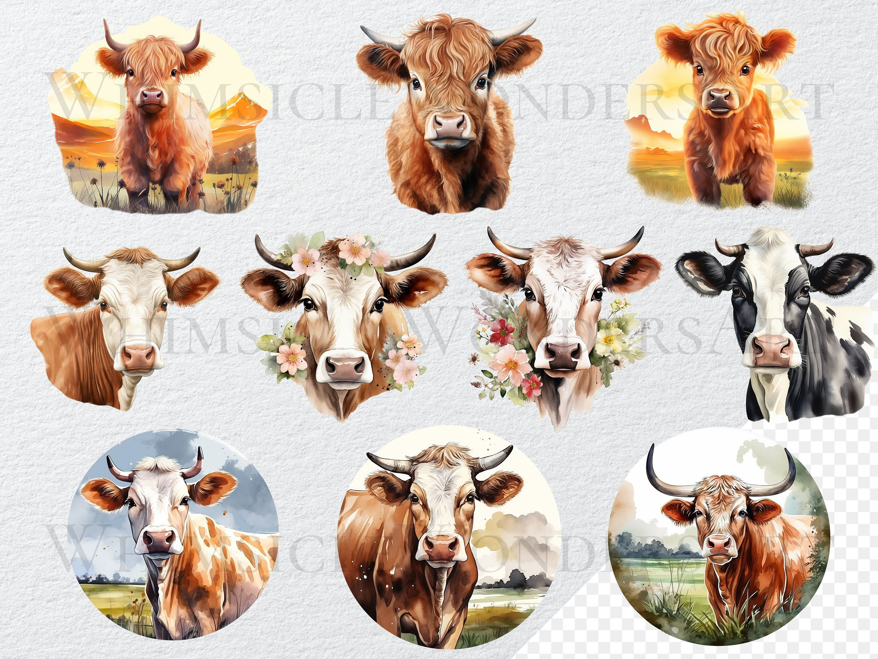 Watercolor Cow Clipart Bundle, Farm Animal PNG (digital Download) - Etsy