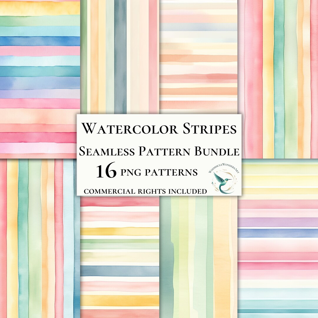 Watercolor Stripes Seamless Pattern Bundle Digital Paper Digital ...